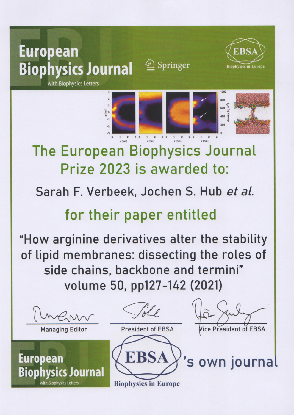 European Biophysics Journal Prize 2023 | Computational Biophysics Group